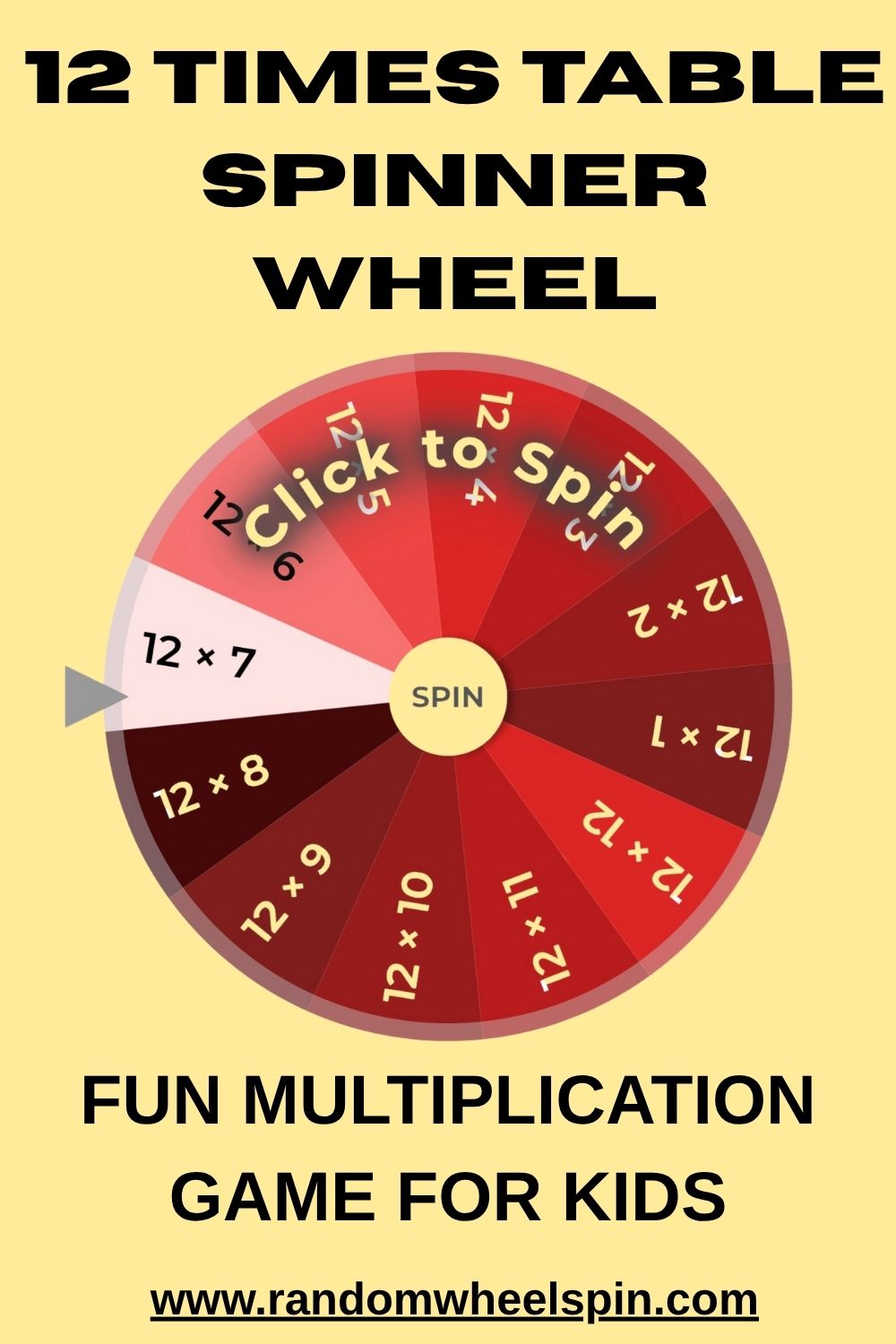Math 12 Times Table Spinner Wheel